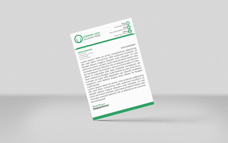 Professional And Modern Green Letterhead - TemplateMonster