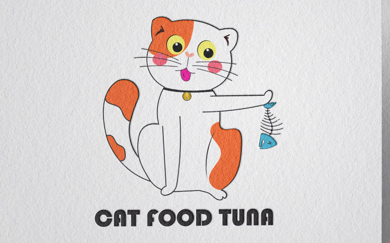 Cat food logo, cat with tuna logo, cat logo.