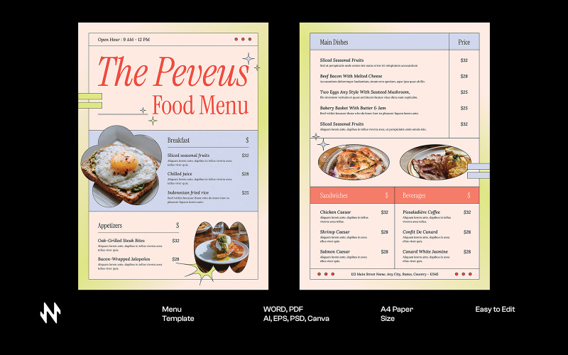 Classic Y2K Cafe Menu Template #450474 - TemplateMonster