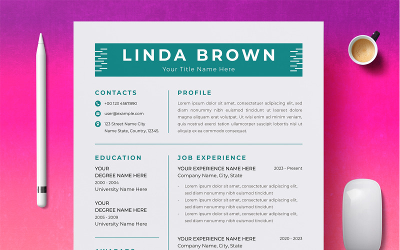 Clean Professional CV Template #451736 - TemplateMonster