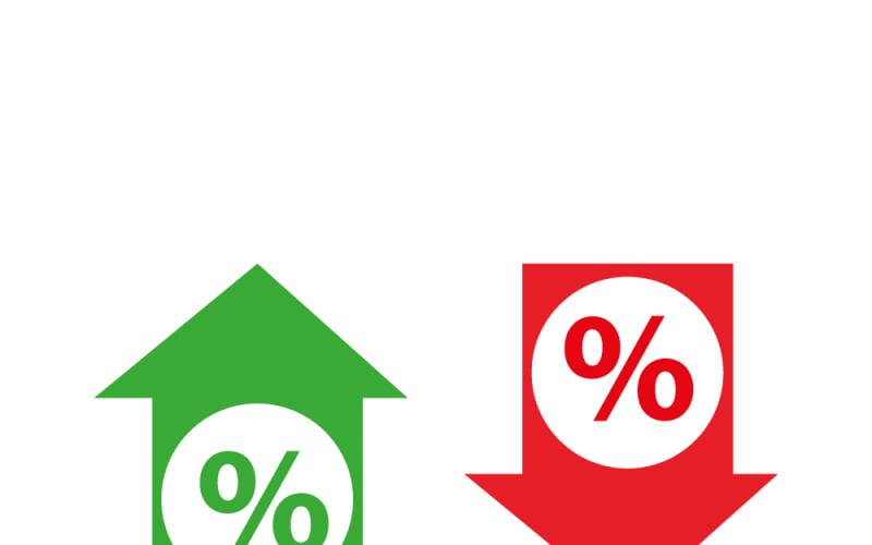 Percent arrow icon. Growth, increase, decrease arrow filled icons