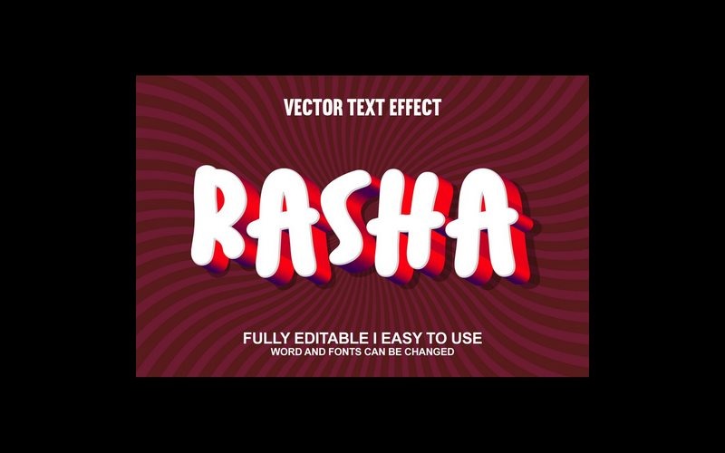 Rasha Fully Editable Vector 3D Text Effect - TemplateMonster