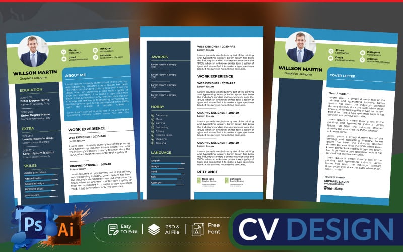 Resume/CV/Cover letter Template Design - TemplateMonster
