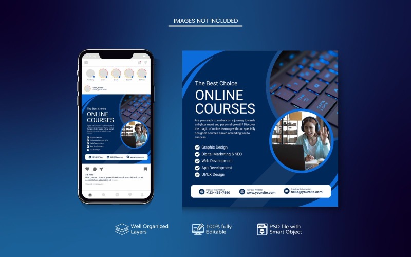 Blue Editable PSD Template for Online Course Promotion