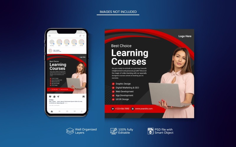 Red Editable PSD Template for Online Course Promotion