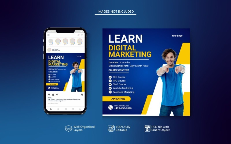 Yellow Modern PSD Template for Promoting Online Courses