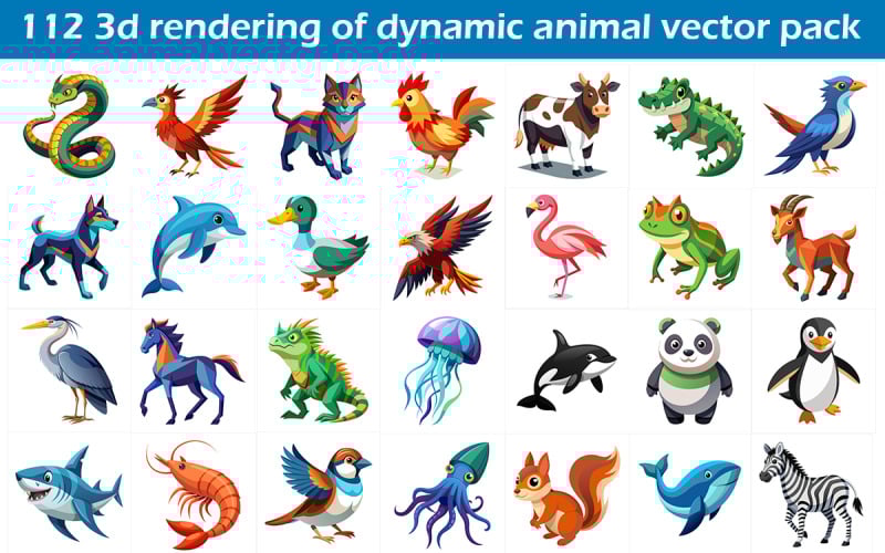 112 3d rendering of dynamic animal vector pack