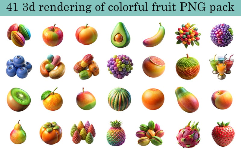 41 3d rendering of colorful fruit PNG pack - TemplateMonster