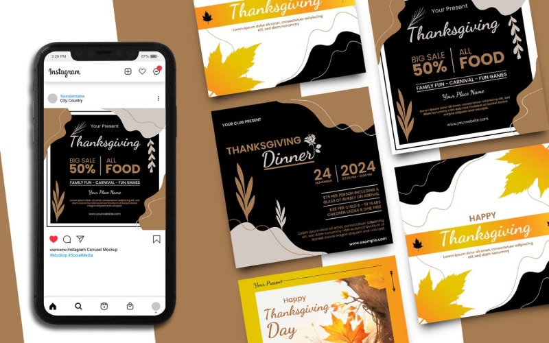 Thanksgiving Day Instagram Post Template - TemplateMonster