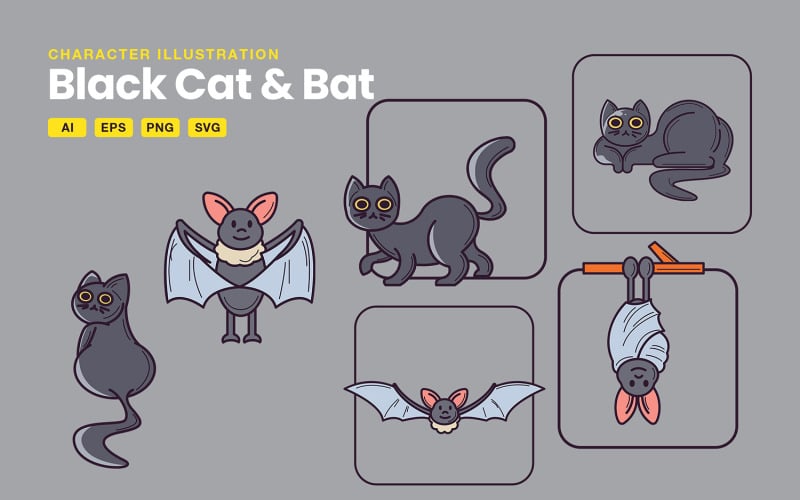 Black Cat and Bat Illustration #461695 - TemplateMonster