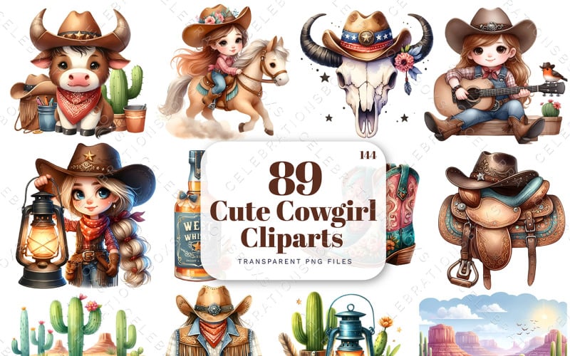 Cute Cowgirl clipart Bundle #462399 - TemplateMonster