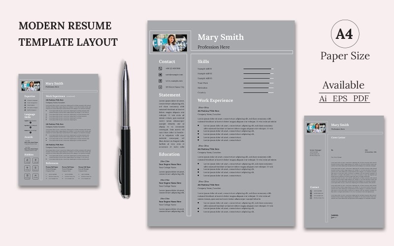 Light Gray Color Resume Design #462493 - TemplateMonster