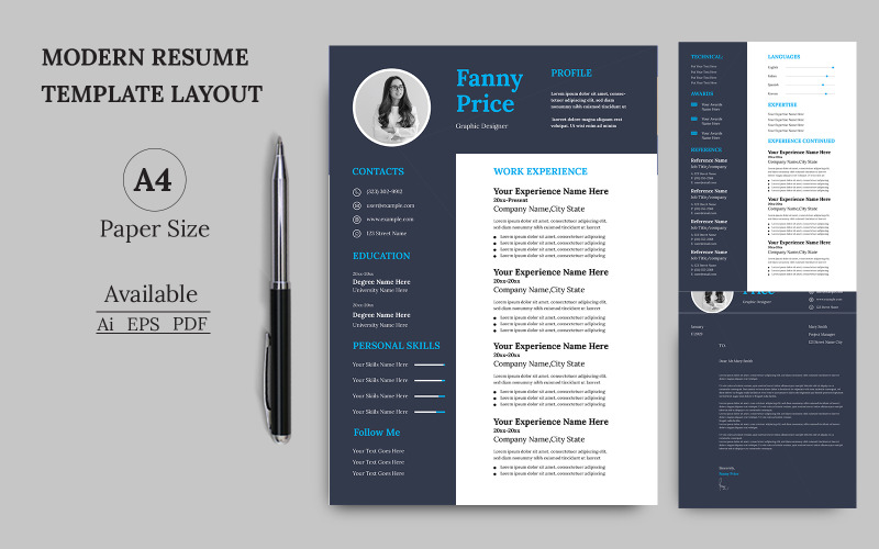 Navy Blue Smart And Fresh Resume Design - TemplateMonster