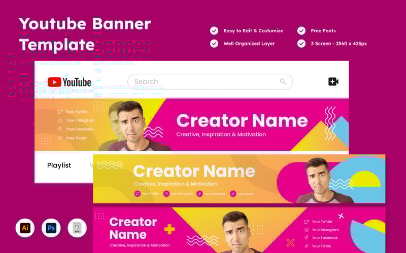 YouTube Banner Template V2 #462541 - TemplateMonster