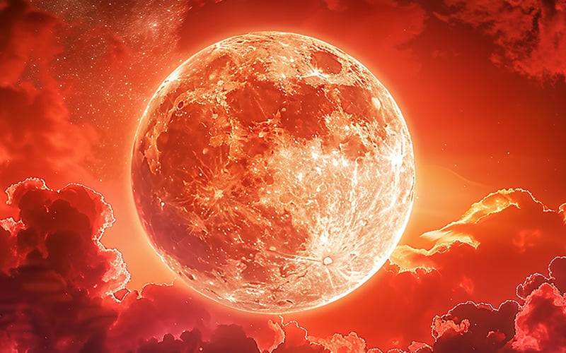 Real full blood moon in red sky with cloud - TemplateMonster