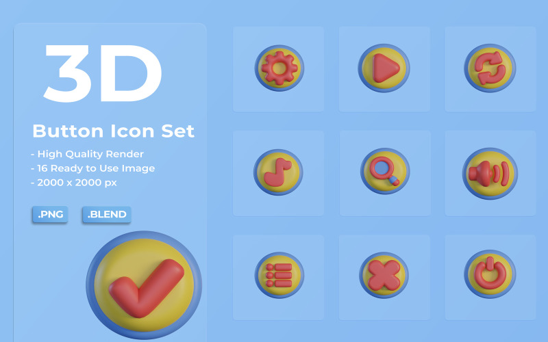 3D Button Icon Set Design Bundle #463182 - TemplateMonster