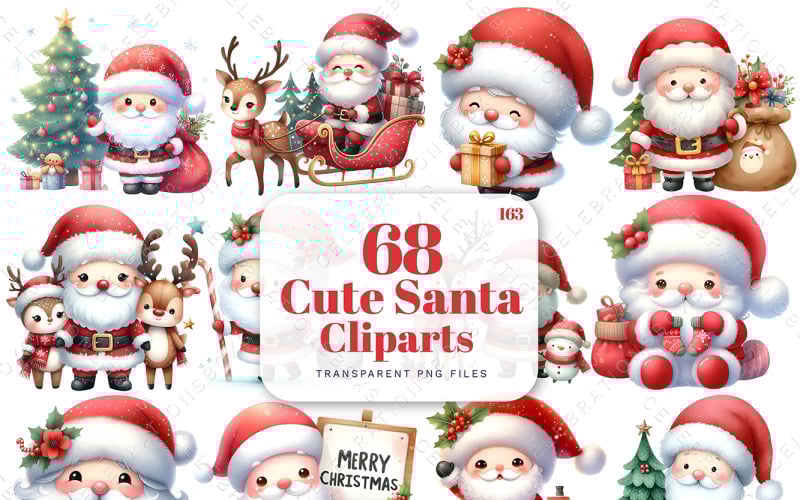 Cute Santa Clipart Christmas Graphics For Commercial Use Card Making | 163