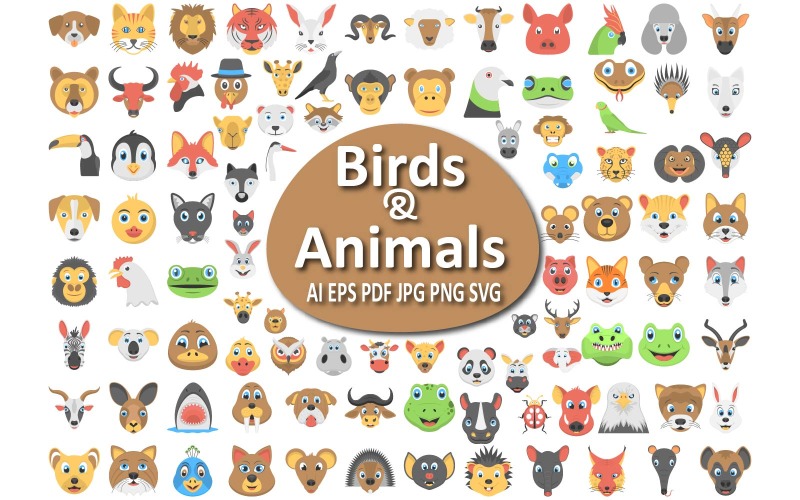 Vibrant Animals and Birds Icon Set for Nature-Themed Projects