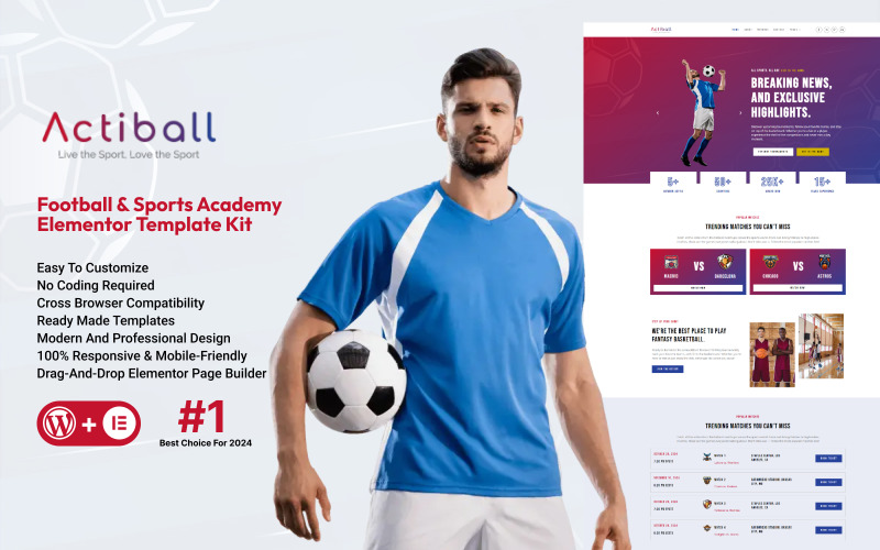 Actiball - Kit de modelo Elementor para academia de futebol e esportes