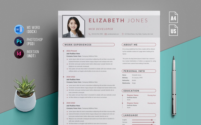 Elizabeth Jones Resume Template with Cover Letter