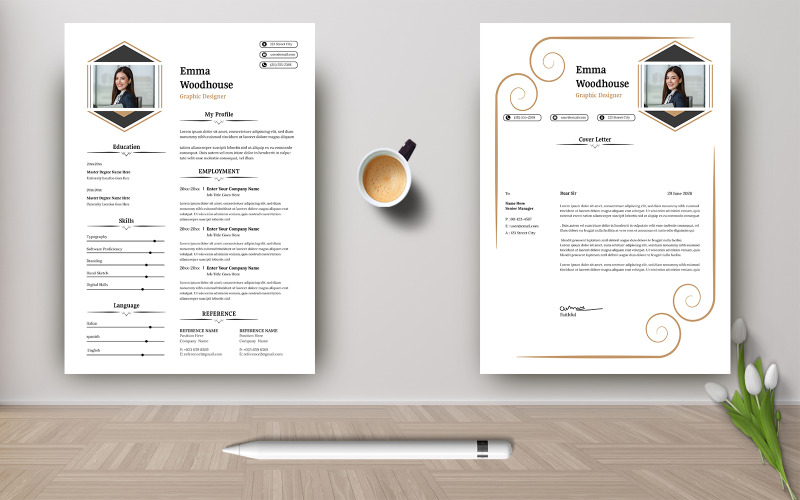 Elegant Golden Resume Template #464952 - TemplateMonster