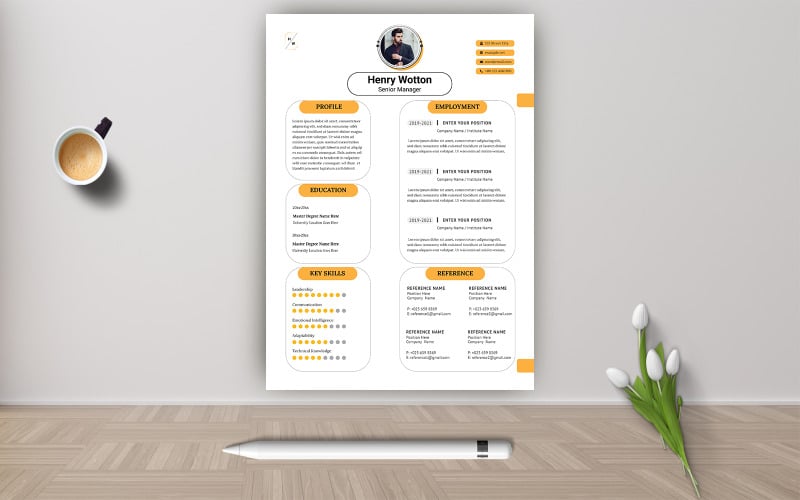 Orange color unique Resume Template #464949 - TemplateMonster