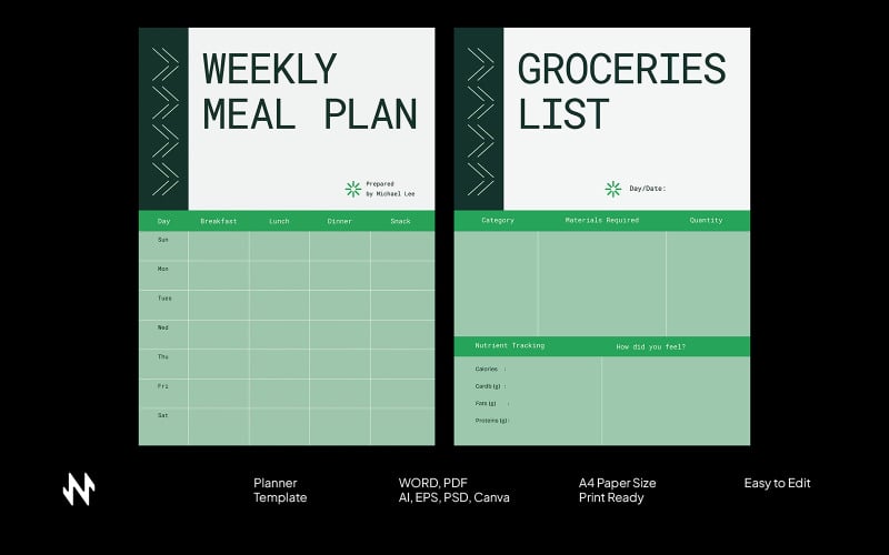 Green Weekly Meal Plan Template #465019 - TemplateMonster