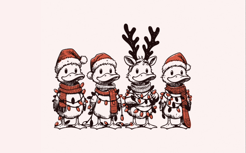 Funny Duck Christmas PNG, Santa Ducks Christmas Light PNG, Retro Xmas ...