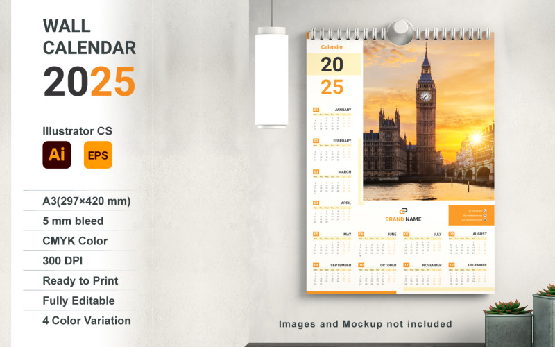 One Page Calendar Design For Office Desk Or Wall Vector Template