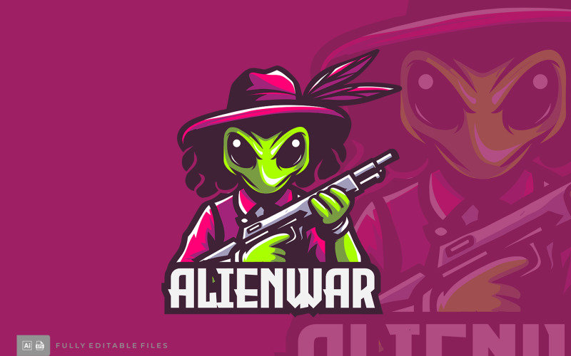 Modèles de logos Alien Gun War gratuits - TemplateMonster