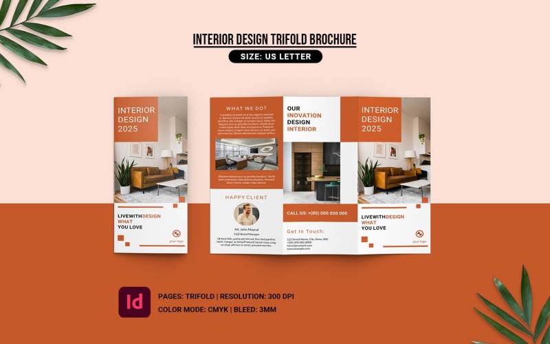 Interior Design Trifold Brochure Template. Indesign