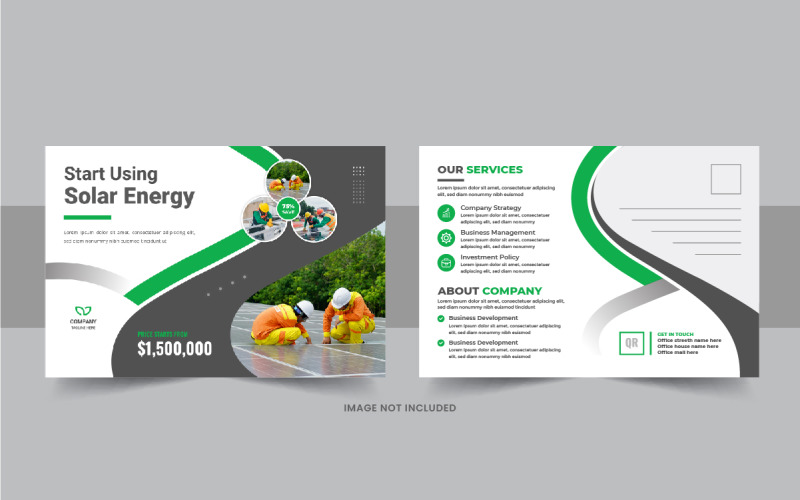 Modelo de cartão postal de serviços de energia de painel solar, layout ...