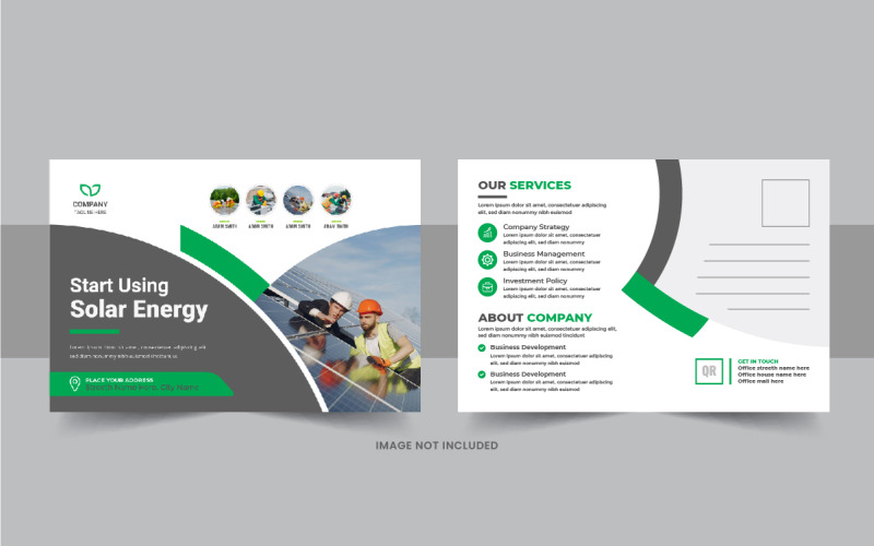 Solar panel energy services postcard template, green energy eddm ...