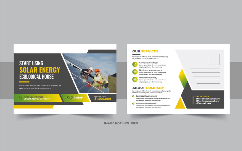 Solar panel energy services postcard template, green energy eddm ...