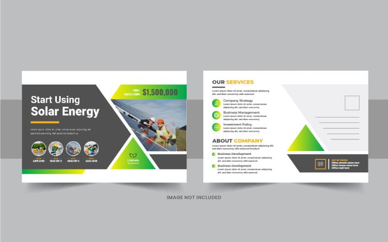 Solar panel energy services postcard template, green energy eddm ...