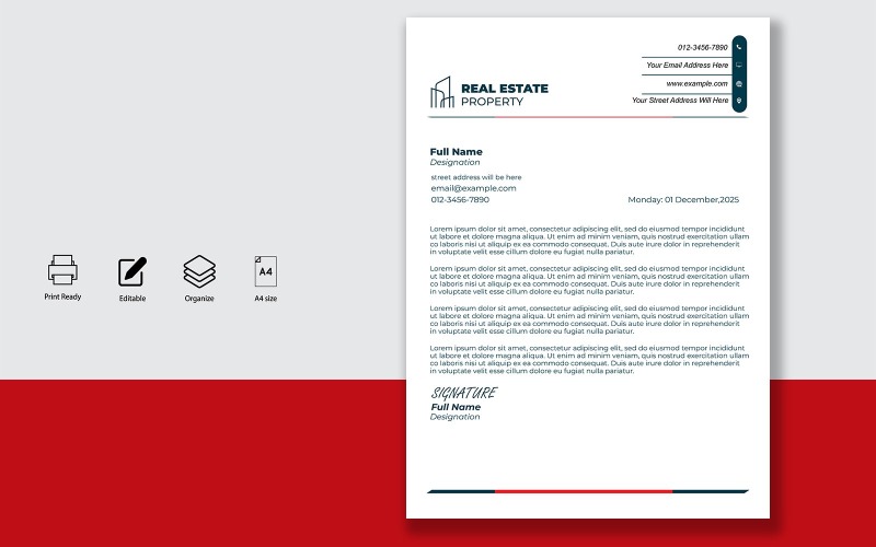 Plantilla de diseño de membrete para cartas oficiales - Producto - 016