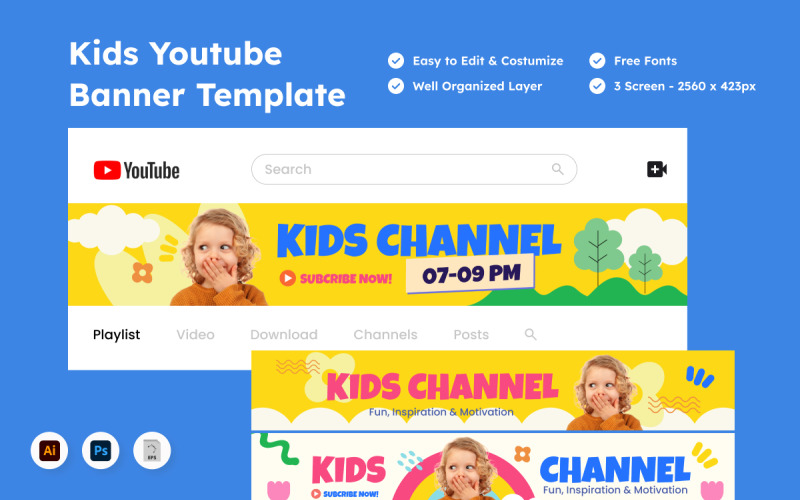 Creative Kids YouTube Banner Design #467909 - TemplateMonster