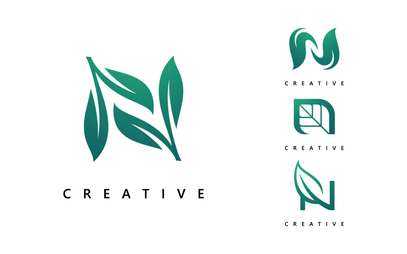N Logo Design and template. Creative N leaf icon initials based Letters in vector.14