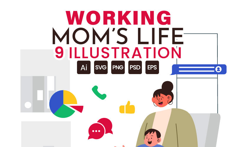 9 Working Mom's Life Illustration #469931 - TemplateMonster