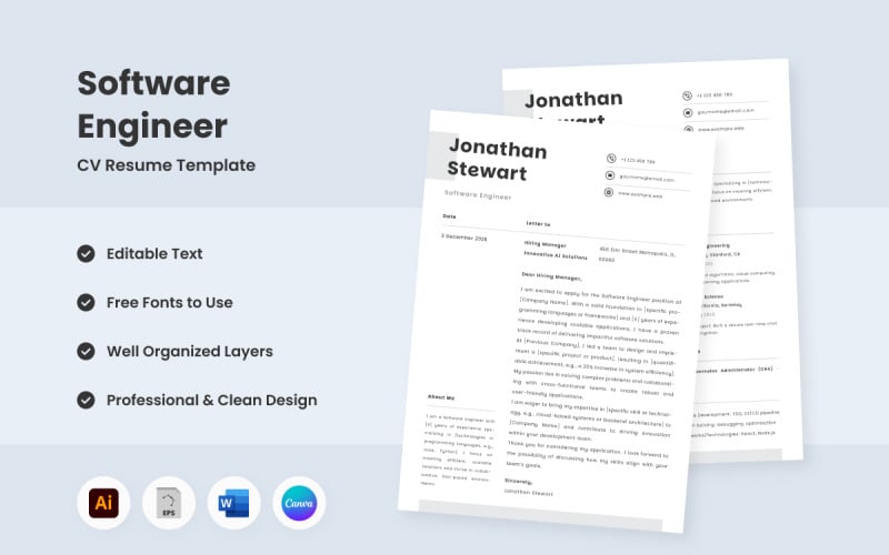 Modern CV Resume for Software Engineer - TemplateMonster