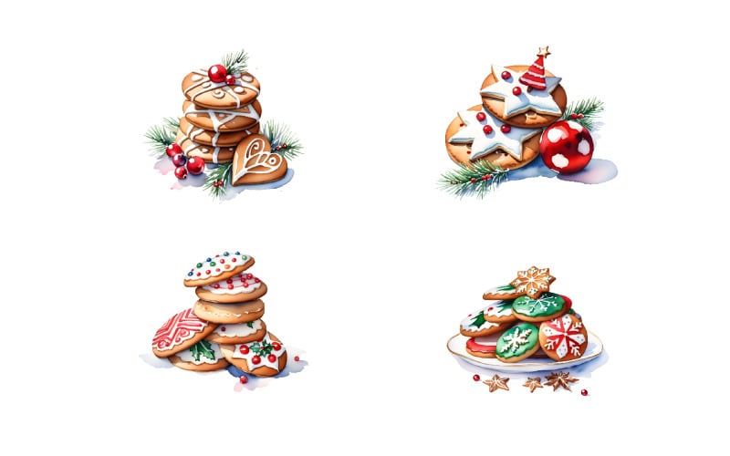 Watercolor Christmas Cookies Clipart, Christmas Clipart, Xmas PNG