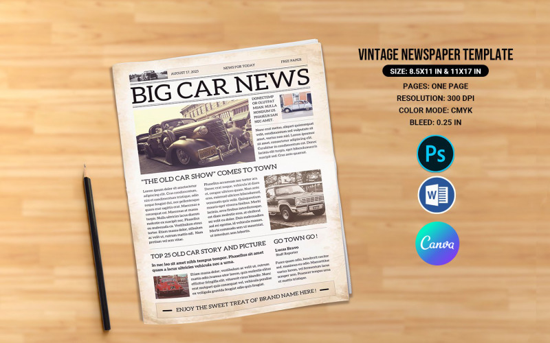 Plantilla de periódico vintage. Word, PSD y Canva