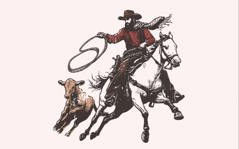 Retro Cowboy Lasso PNG, Western Rodeo Art, Vintage Cowboy png, Wild ...
