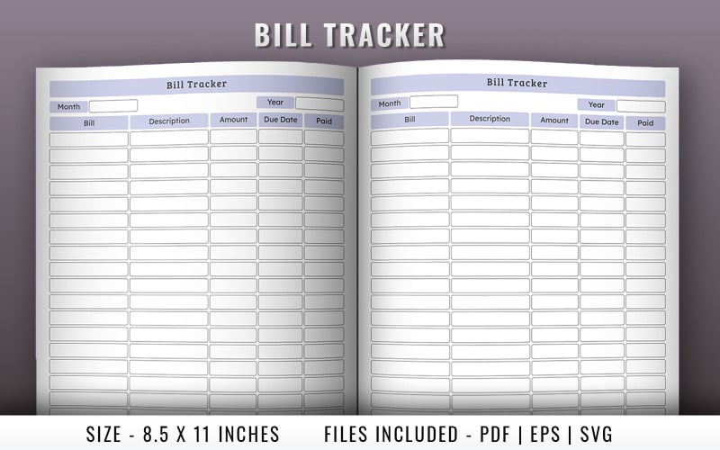 Bill Tracker Log Book Interior Pages - TemplateMonster