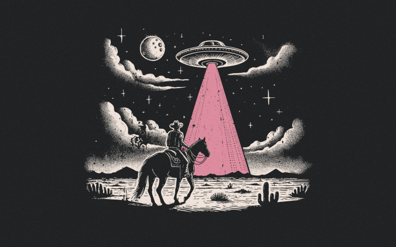 Alien Encounter Wild West PNG, UFO Desert Night Scene, Cosmic Cowboy ...