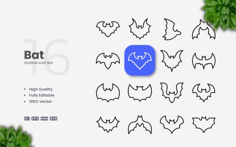 16 Bat Outline Icon Collection #487873 - TemplateMonster