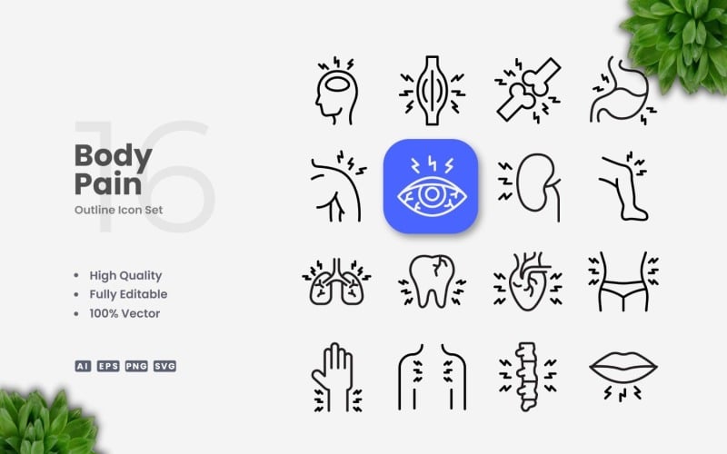 16 Body Pain Outline Icon Set #487977 - TemplateMonster