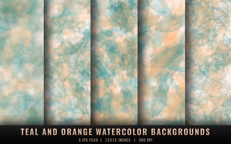 Teal and Orange Watercolor Backgrounds - TemplateMonster