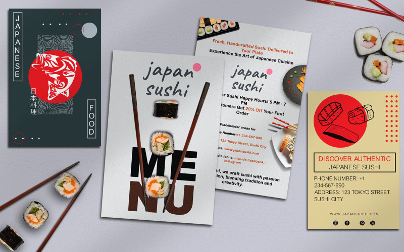 Modelli di menu di cibo giapponese moderno - Pacchetto di design PSD ...