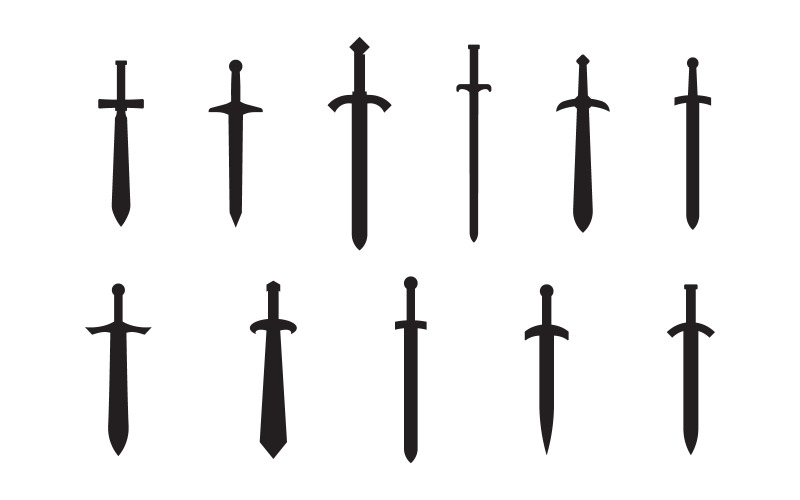 Silhuetas de espadas de cavaleiro. Design de ilustração vetorial v.16